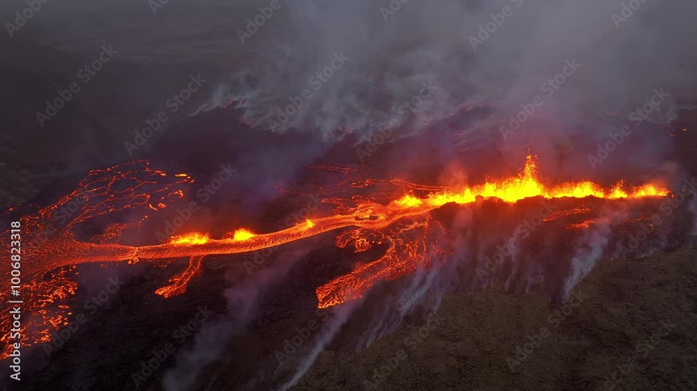 Volcano Eruption in Iceland, Flowing Red Hot Lava River, Incredible ...