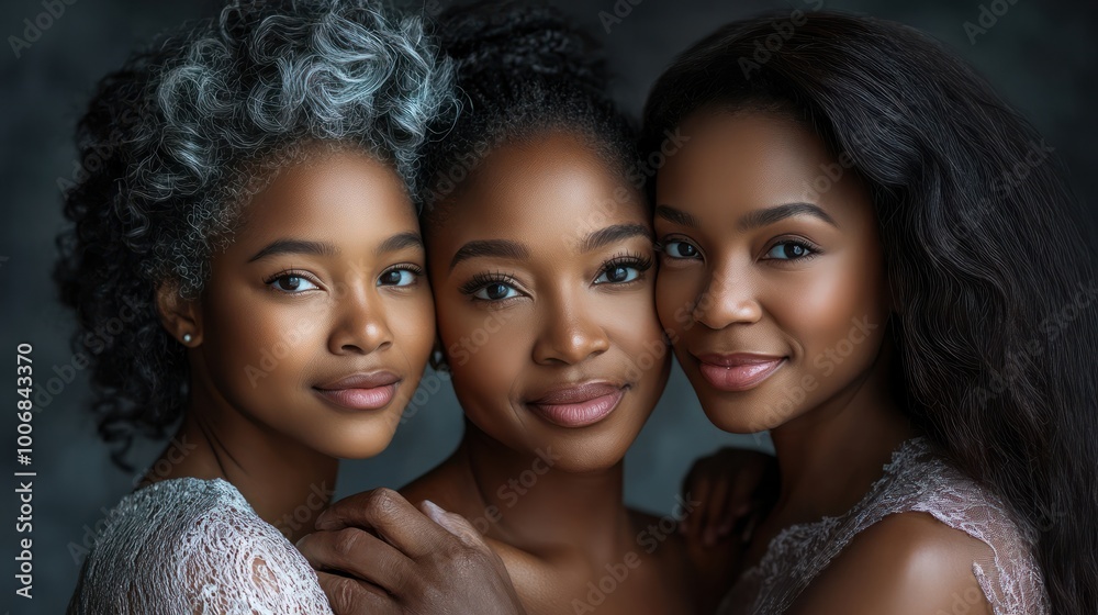 Family portrait of three generations of beautiful black women ...