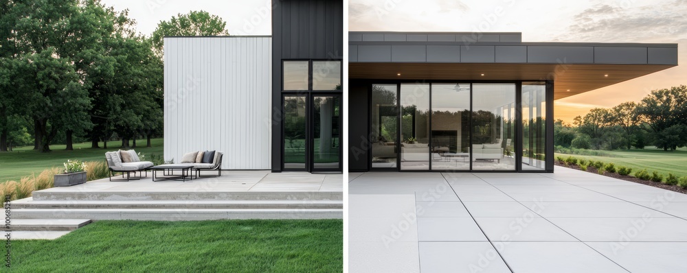 A home with a broken, collapsing porch in the before image, contrasted ...