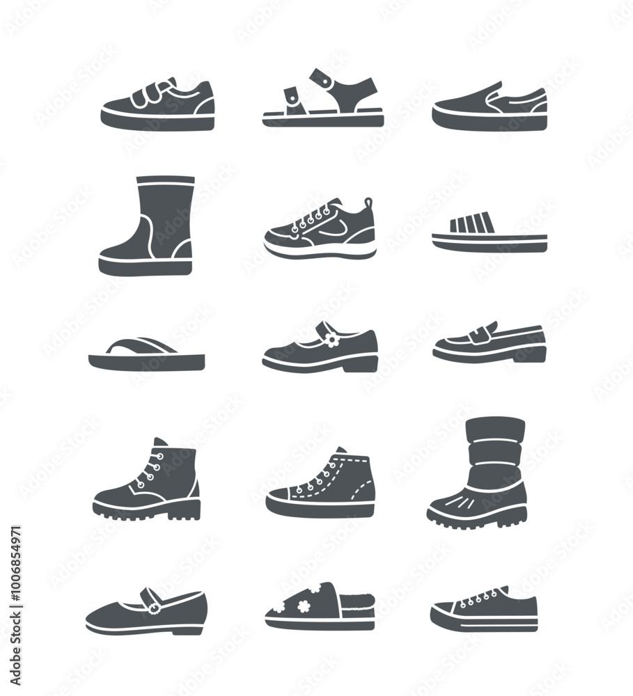 Kids shoes collection. Basic types of footwear for children. Sneakers ...