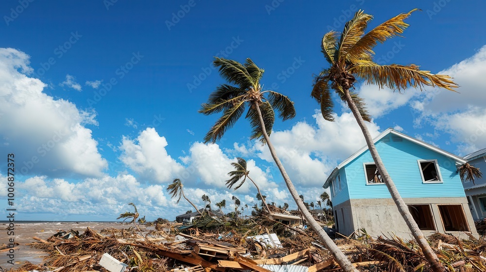 Hurricane winds snapping palm trees and flattening coastal homes as it ...