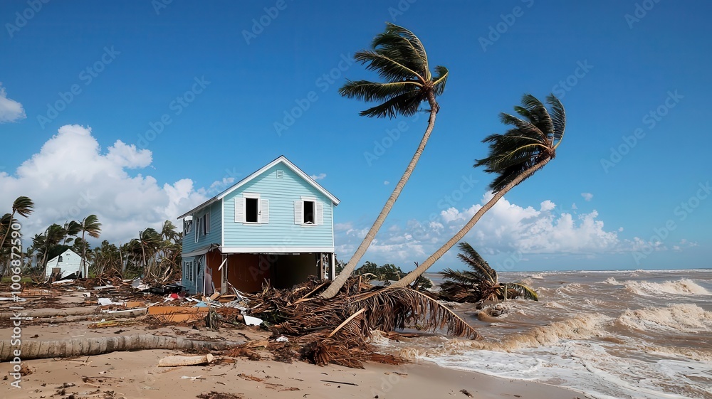 Hurricane winds snapping palm trees and flattening coastal homes as it ...