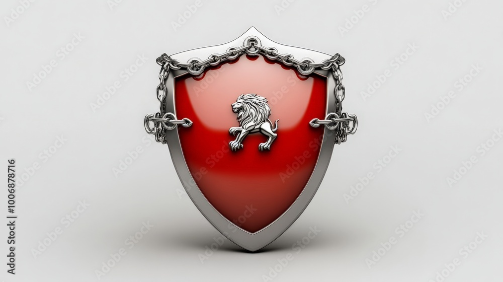 Red Shield with Lion Emblem: A of a robust, red heraldic shield ...