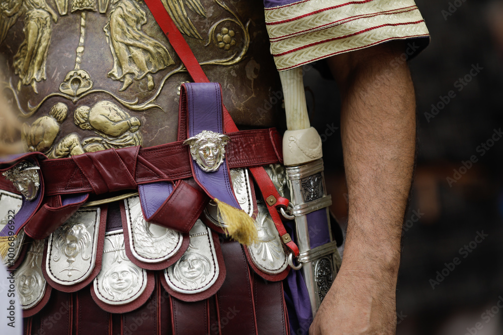 Details with the armor and clothing of an Ancient Roman general during ...