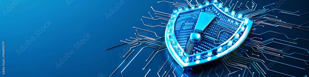 Cybersecurity Alert And Protection Concept Digital Shield With Exclamation Mark Icon With