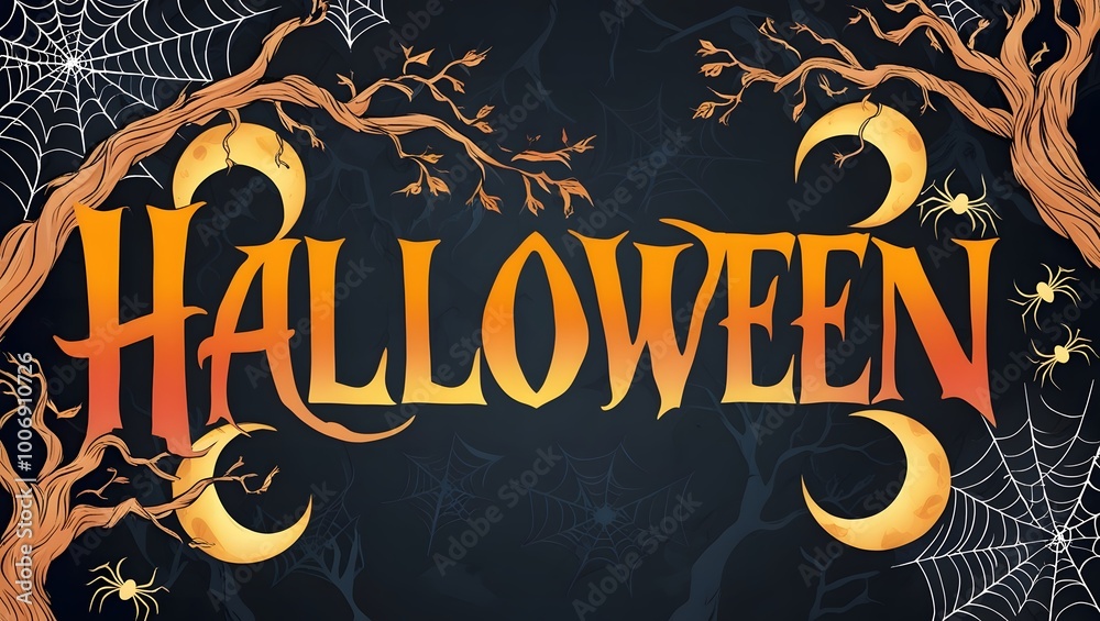 Halloween themed banner using the word "Halloween" on a pitch black ...