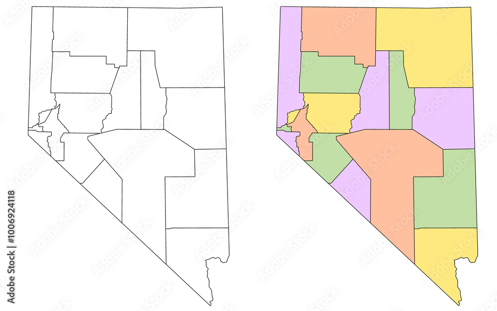 Poster Nevada administrative map, Nevada outline and counties state map ...
