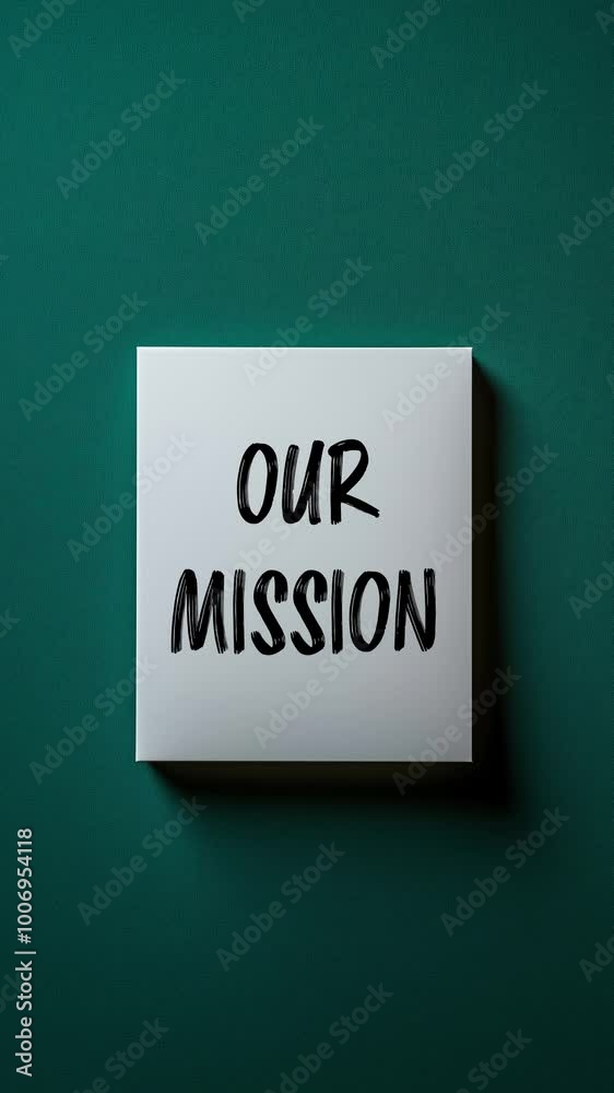Our mission message writing on white card on green background ...