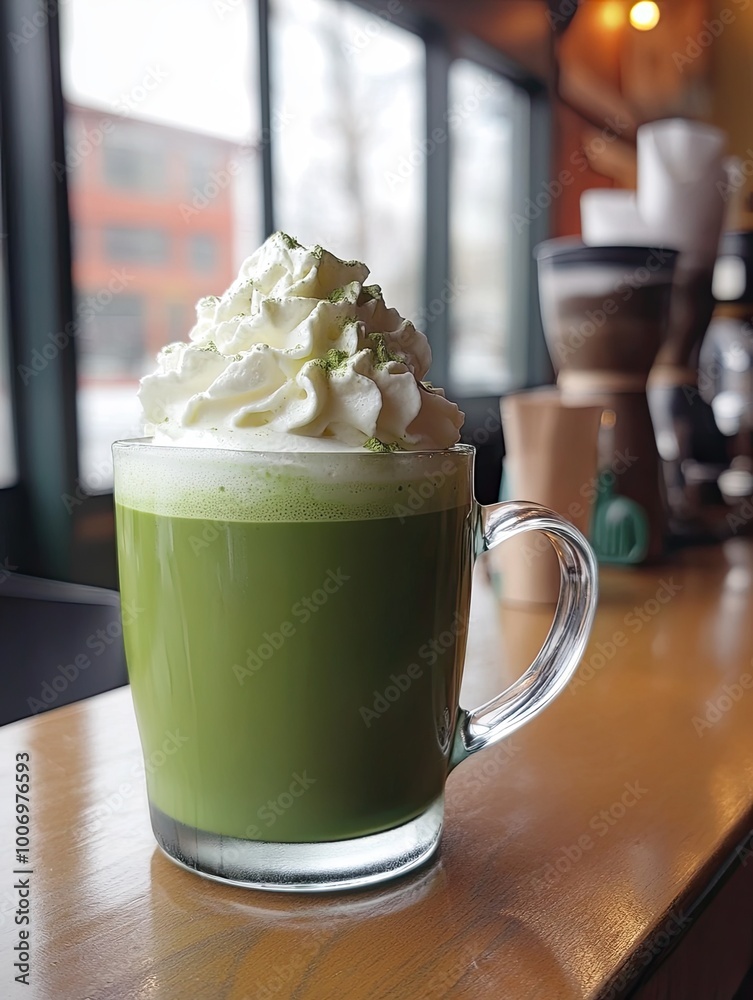 Matcha Latte Indulgence: Creamy, vibrant green matcha latte topped with ...