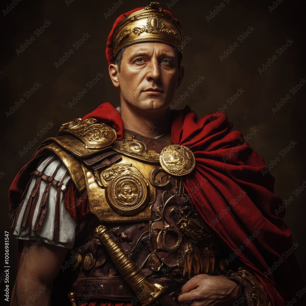 Roman Emperor in Golden Armor and Red Cloak Historical Costume Portrait ...