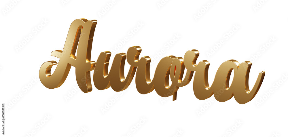 Luxury 3D gold text "Aurora" on transparent background. Three ...