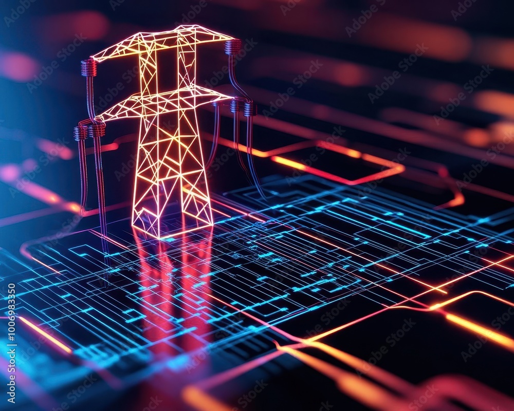 Complex energy grid visualized with efficiency and cost reduction ...