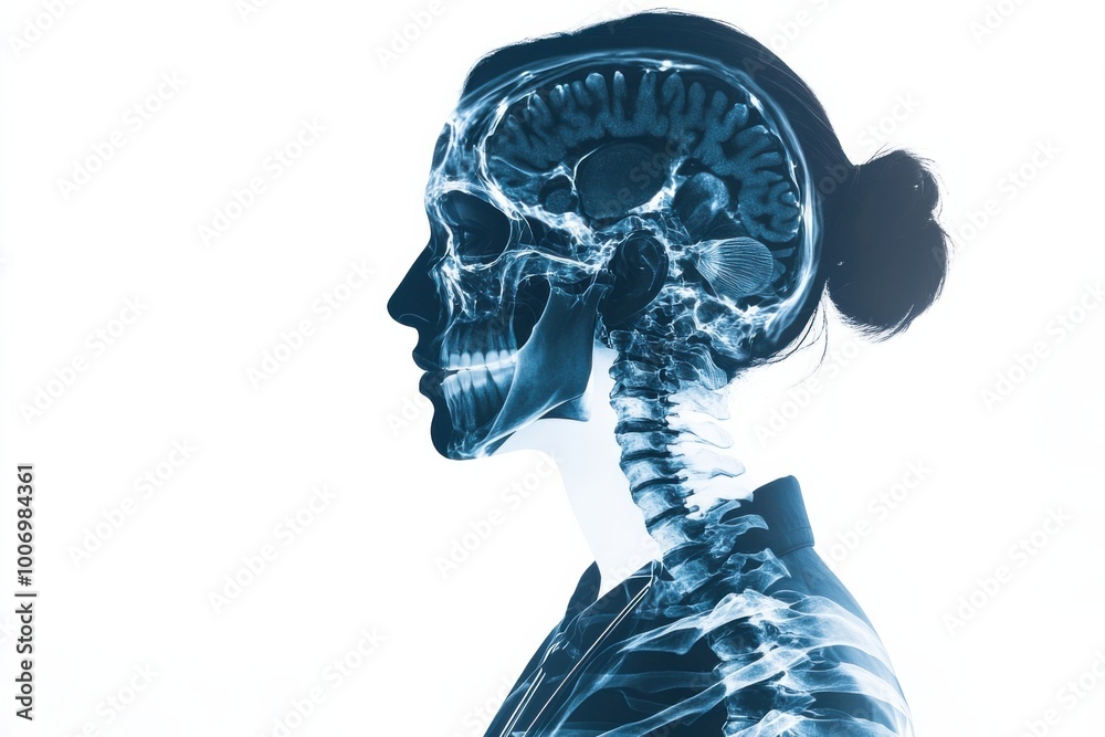 Double exposure illustration of a doctor’s silhouette blending with an ...