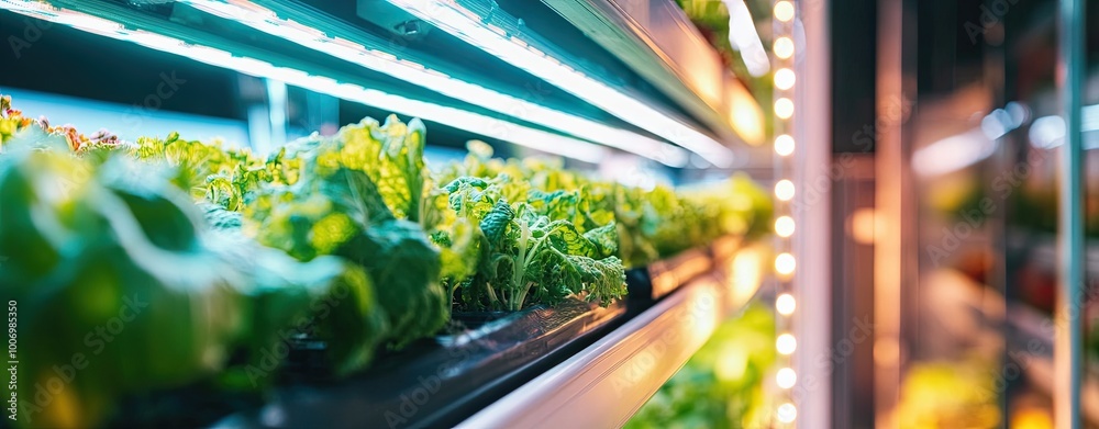 Vertical Farming: Rows of vibrant lettuce thrive under LED grow lights ...
