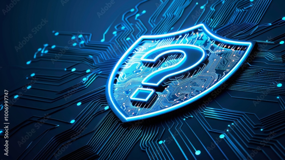 Cybersecurity Inquiry and Protection Concept, shield with question mark ...