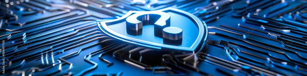 Cybersecurity Inquiry and Protection Concept, shield with question mark ...