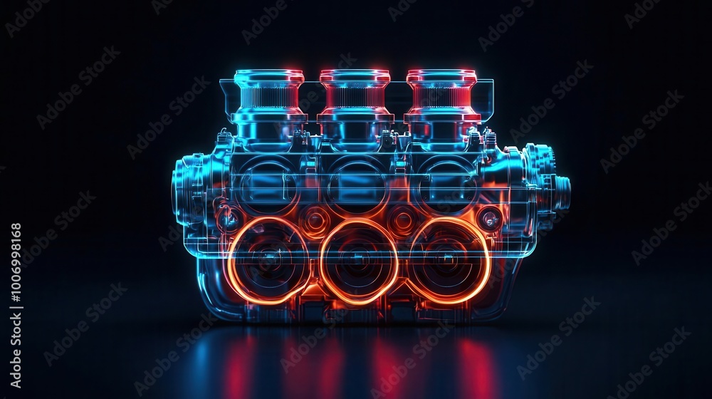 Cross-section of a high-performance internal combustion engine with ...