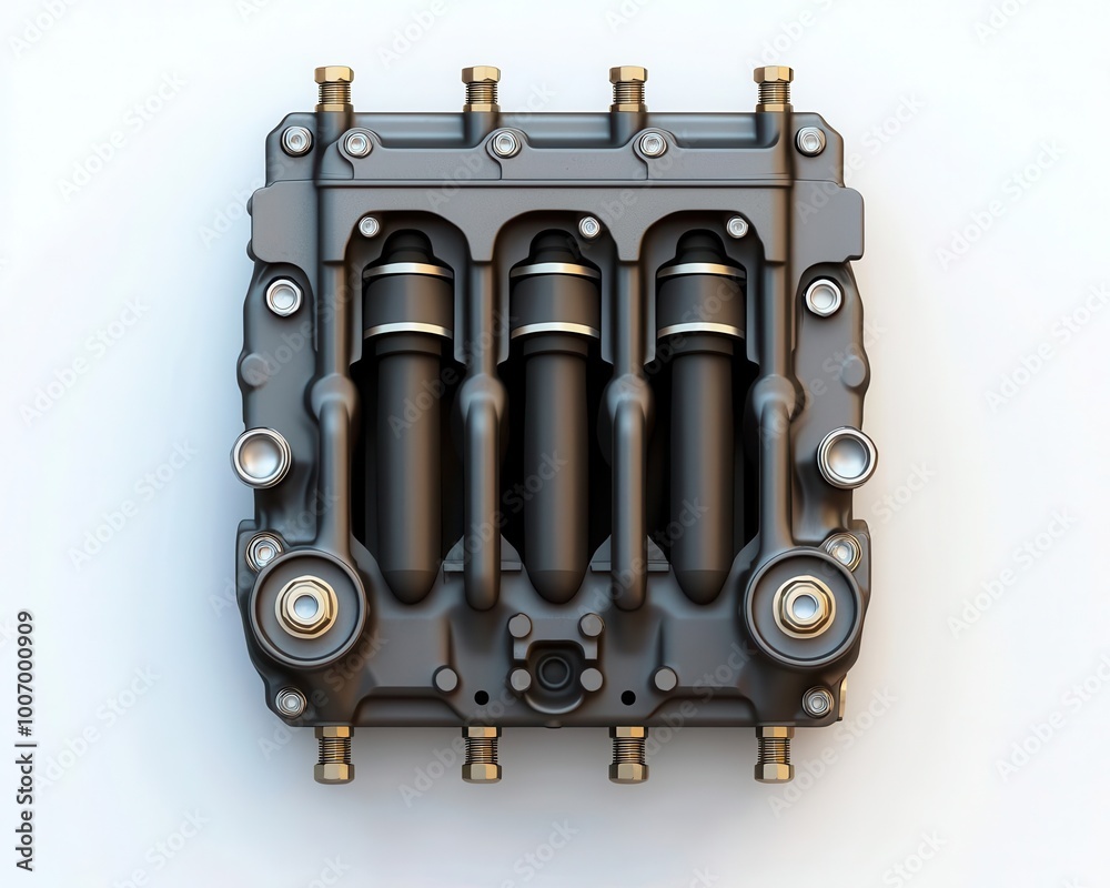 Exploded view of an engine block, revealing intricate components and ...