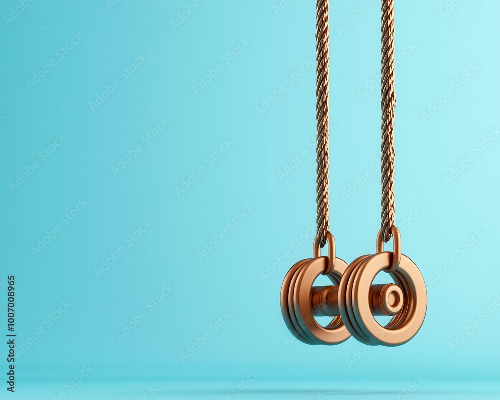 Floating 3D model of a pulley and cable system, showing weight ...