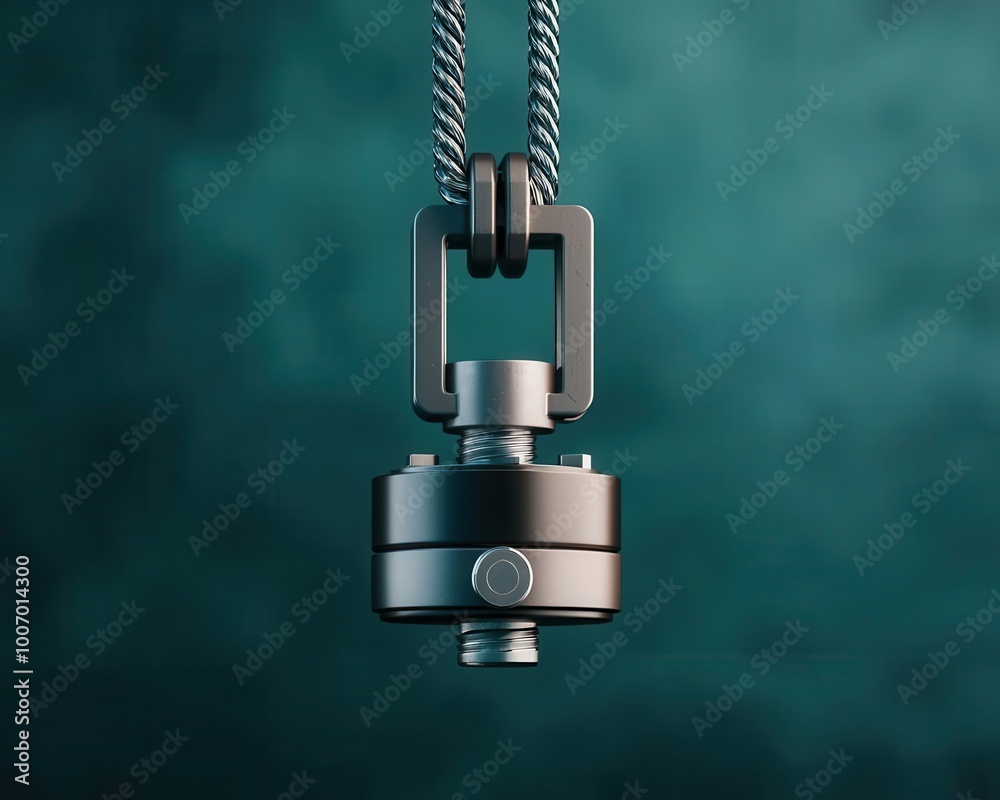 Floating 3D model of a pulley and cable system, showing weight ...