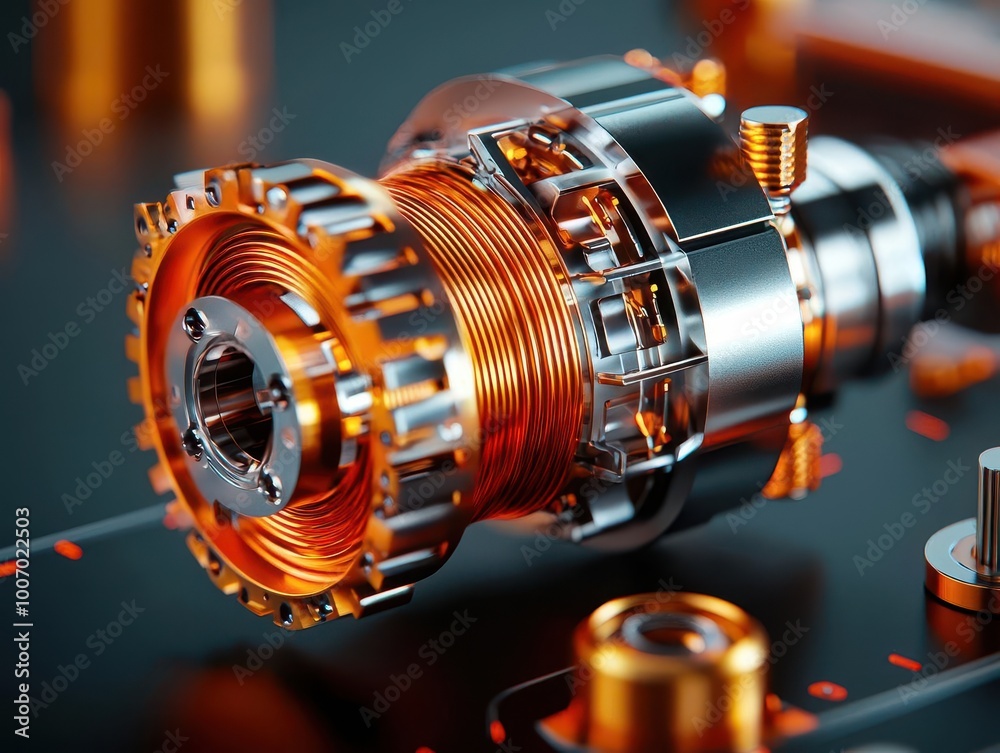 Design of an electric motor with detailed 3D renders of its components ...
