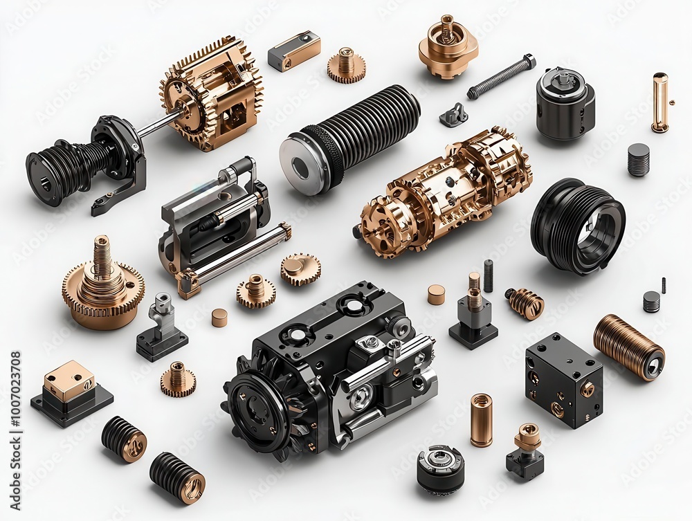 Exploded view of a machine's differential gear system, showing the ...