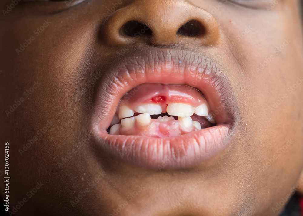 Close up shot of the mouth of an african Nigerian girl child ...