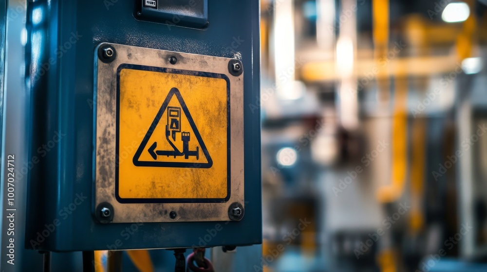 A detailed view of an electrical safety sign posted near a high-voltage ...