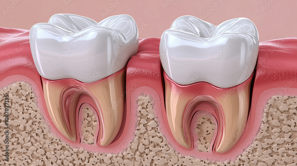 Photo & Art Print Cross-section diagram of a healthy tooth next to one ...
