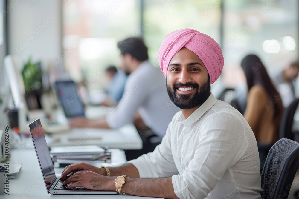 Indian sikh professional at work in modern office setting Stock Photo ...