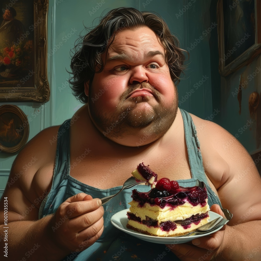 a fat fat man with fat folds on his body looks very appetising at the ...