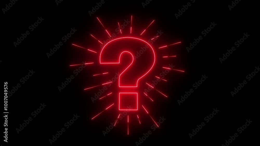 Red color Bright question mark symbol animation with neon alpha channel ...