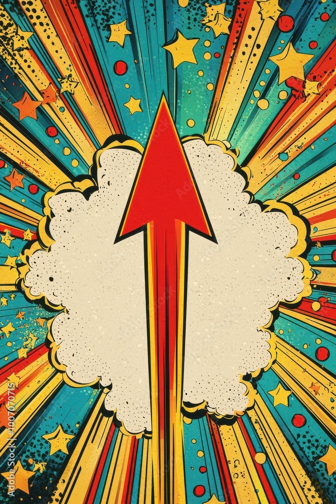 Vibrant comic book-style border with a dynamic red arrow and starburst ...