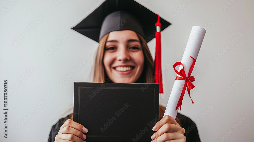 graduate holding up their diploma and certificate with huge smile ...