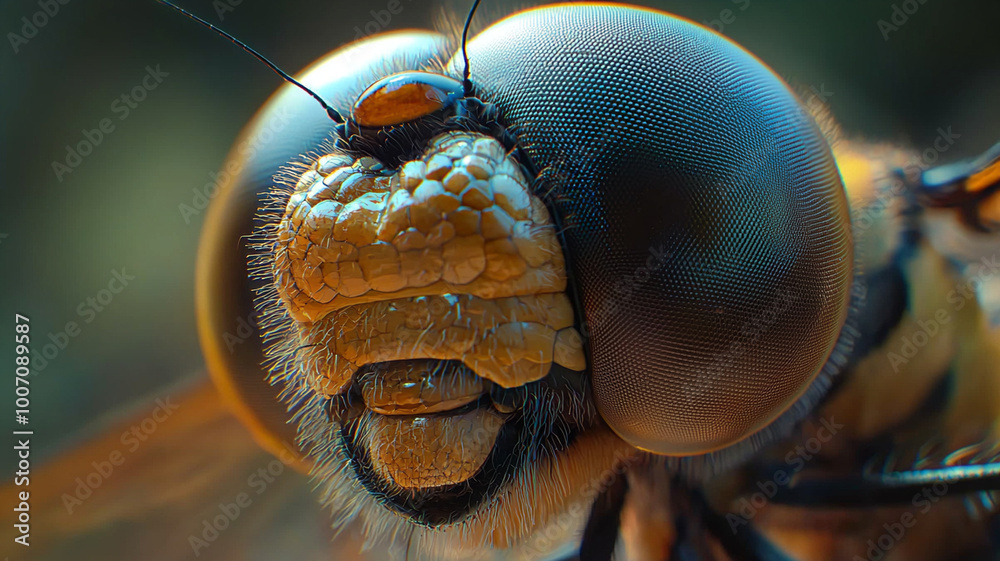 Extreme close up shot of dragonflys compound eye, showcasing intricate ...