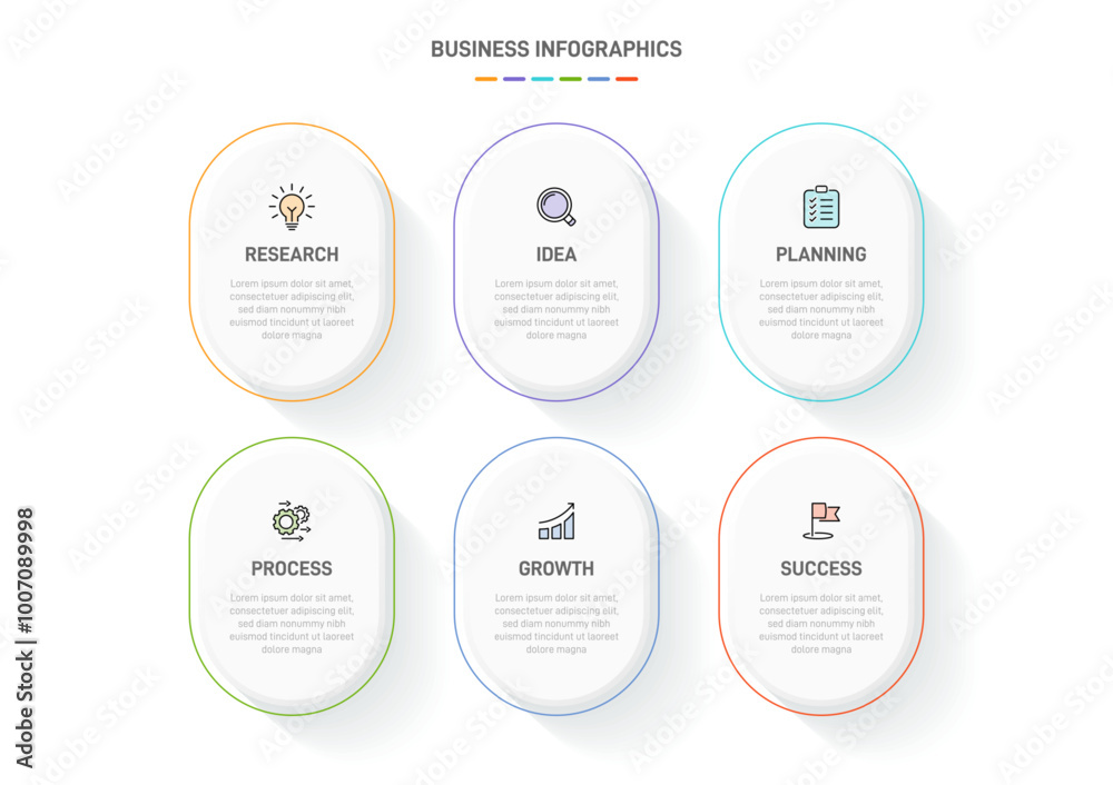 6 clean infographic design shaped elements template, symbolizing the ...