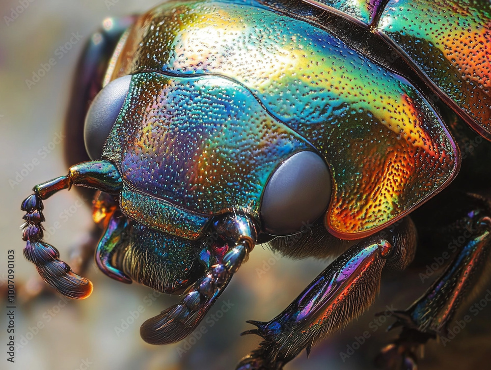 macro image of beetle showcasing its shiny, iridescent exoskeleton with ...