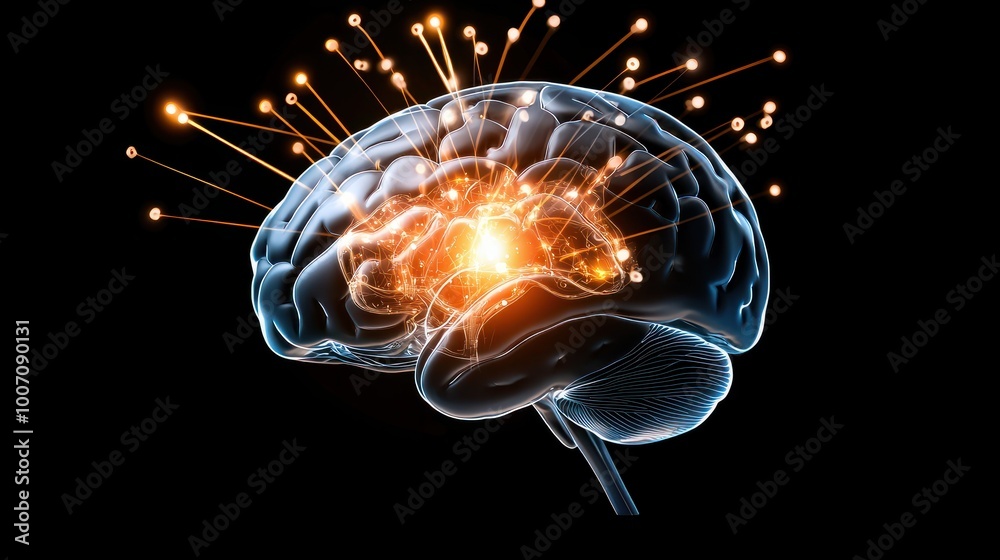 A brain diagram with highlighted areas for memory, learning, and ...