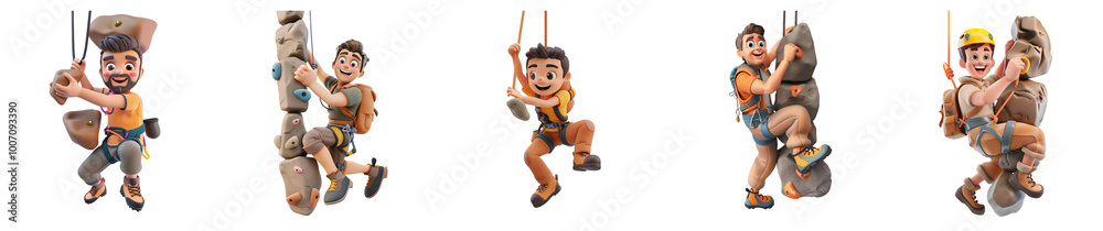 White man mascot rock climbing, 3D cartoon illustration, isolated on ...