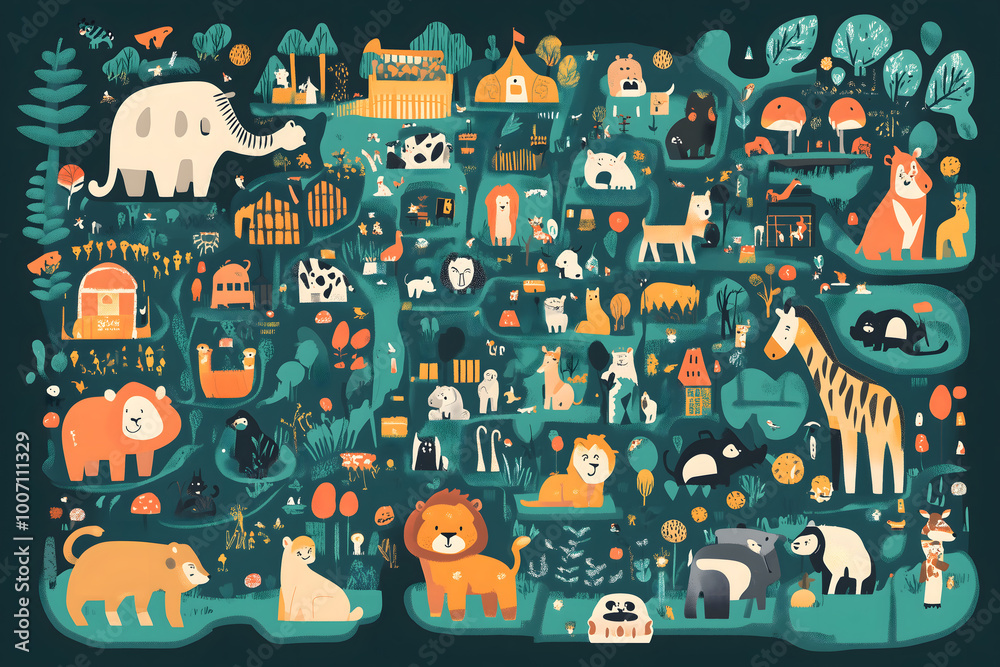 A map of the zoo with all its animals Zoo Map and Adventure Concept ...