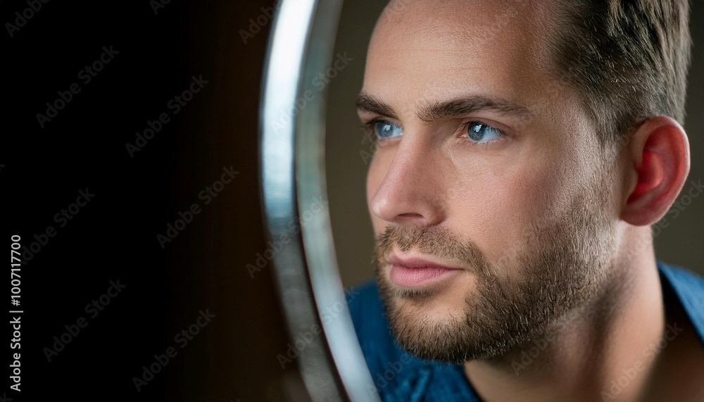 Person looking at themselves in a mirror, representing self reflection ...