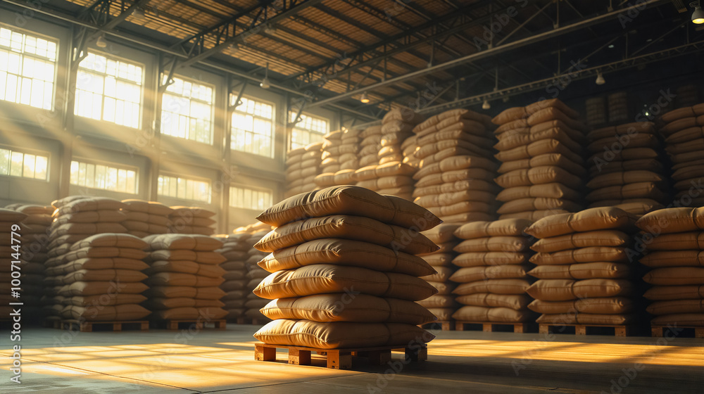 Warehouse Storage - Efficient Pallets of Sacks, A spacious warehouse ...