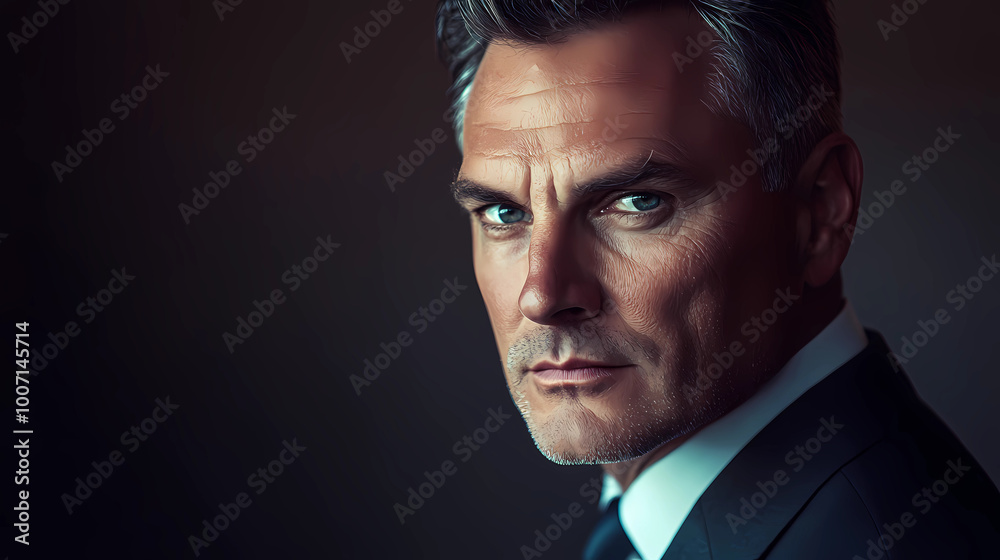 Intense Vision: Profile of a Seasoned Businessman with a Penetrating ...