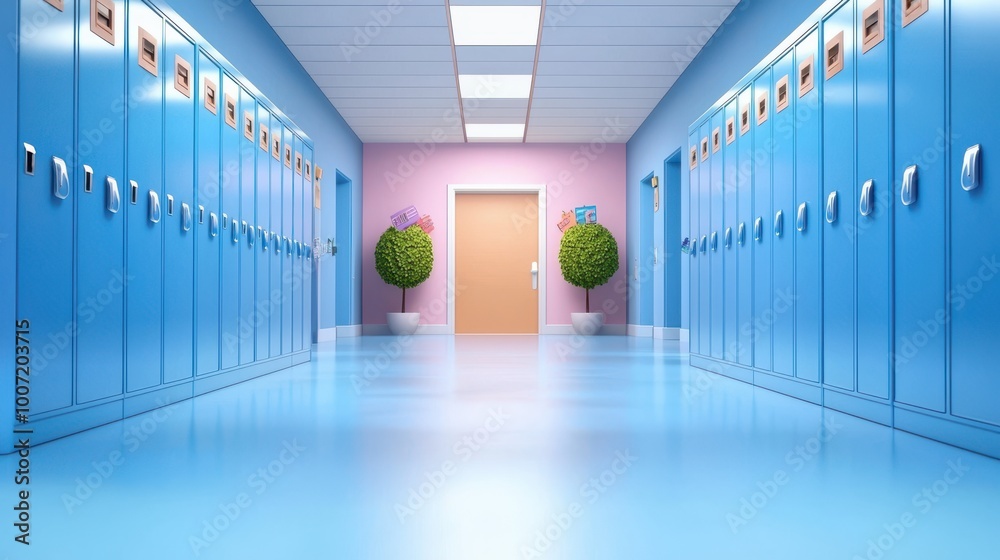 School hallway background with lockers lining the walls, creating a ...