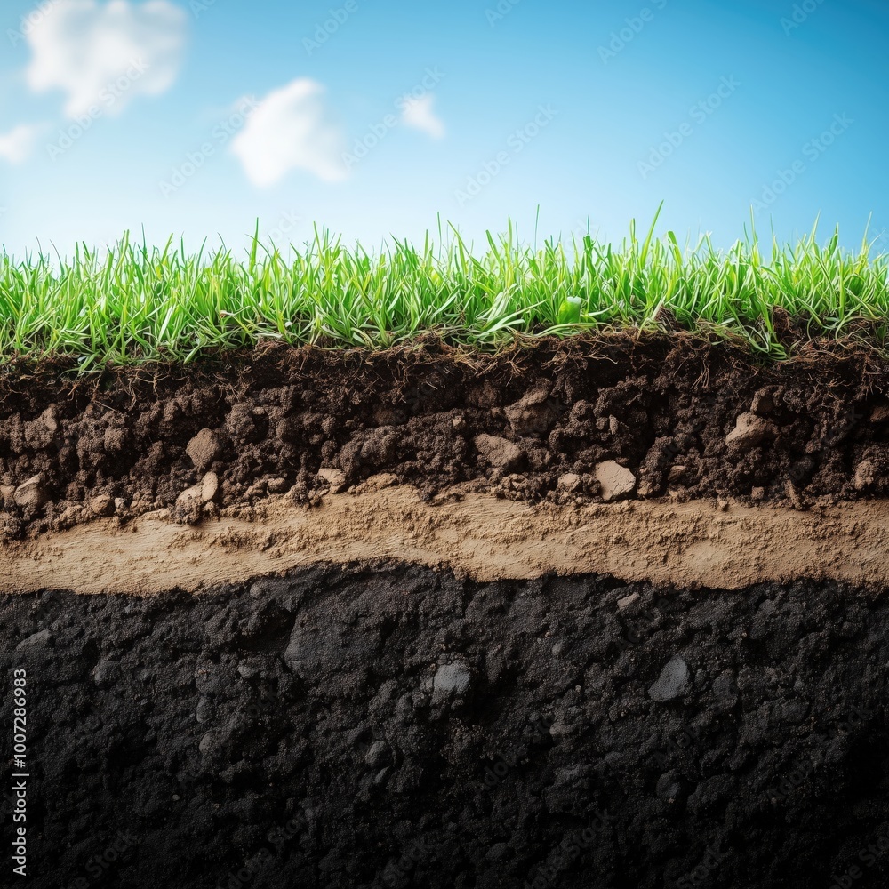 Exploring the layers of earth beneath vibrant grass in a cross-section ...