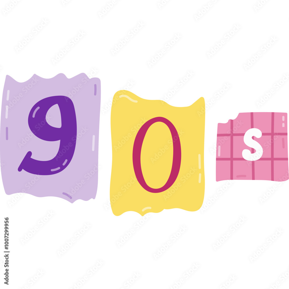 Cute hand drawn lettering with 90s with anonymous numbers and letter in ...