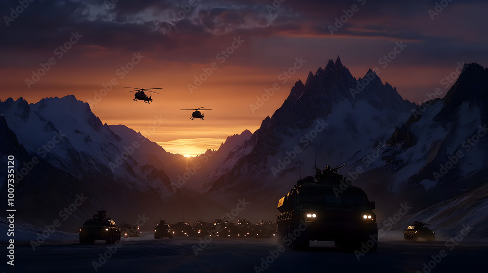 A heavily fortified military base, surrounded by towering mountains ...