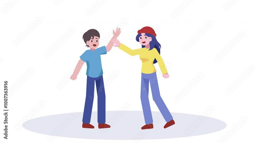 2d cartoon loop animation of two teenagers giving each other a high ...