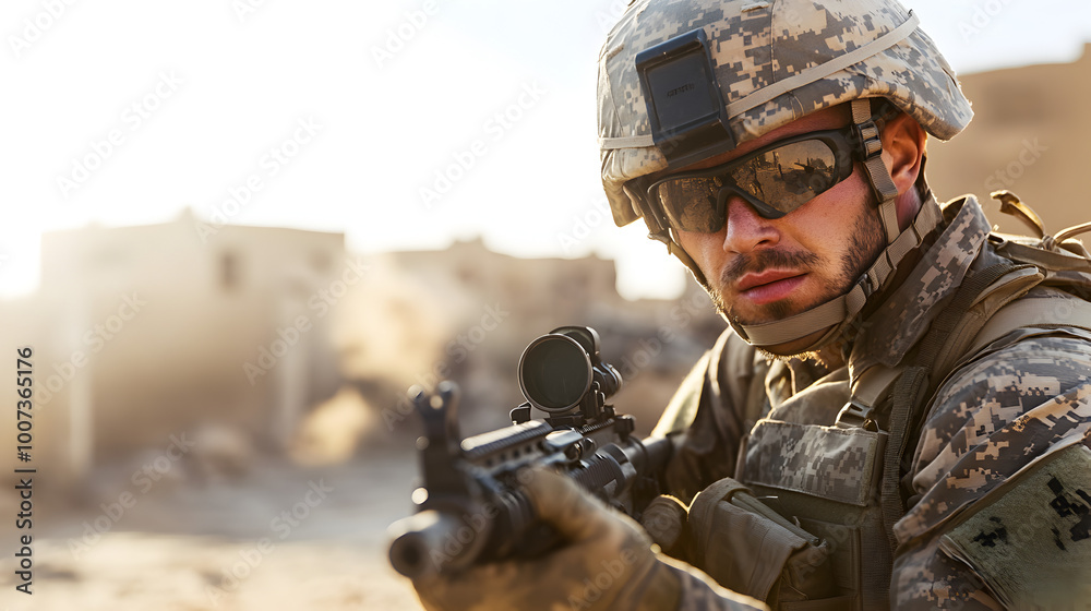 A U.S. Army Ranger from the Iraq War, standing in the middle of a ...