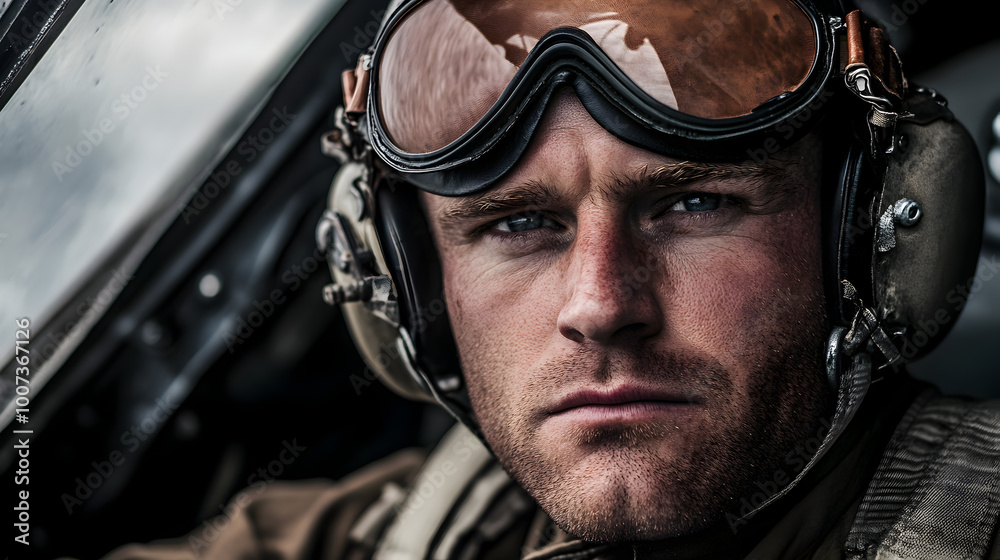 A U.S. Navy fighter pilot from World War II, wearing a leather flight ...